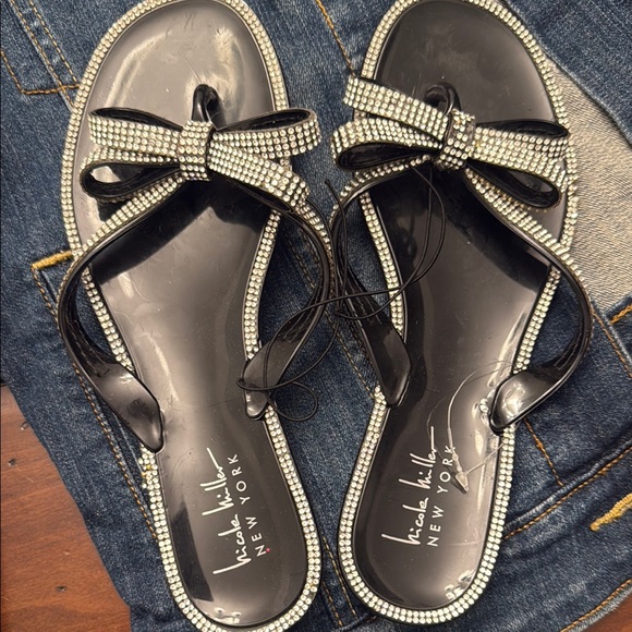 Nicole Miller | Shoes | Nicole Miller Black Rhinestone Sandals Festies ...
